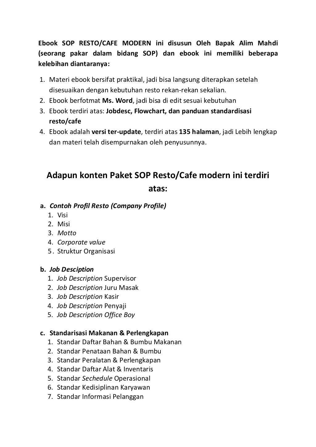 Standar Operational Prosedur (SOP) Resto/Cafe | PDF