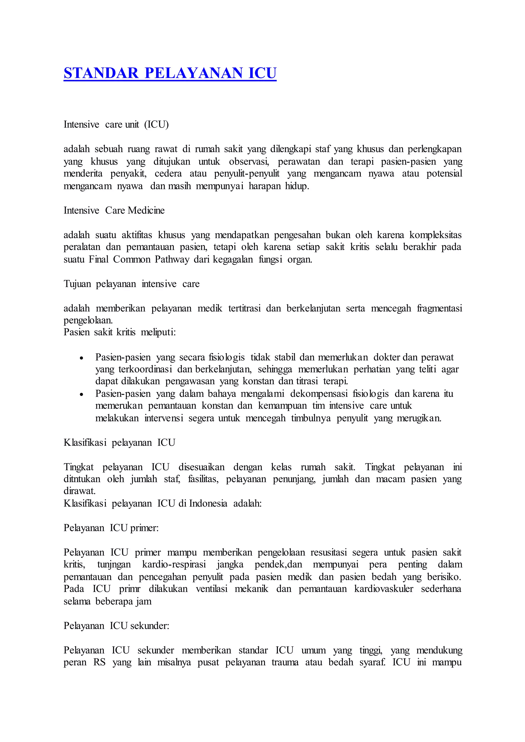 Standar pelayanan icu | DOCX