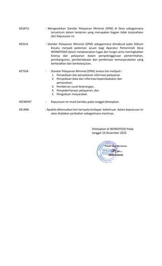 KEPUTUSAN KEPALA DESA TENTANG STANDAR PELAYANAN MINIMAL DESA WONOYOSO ...