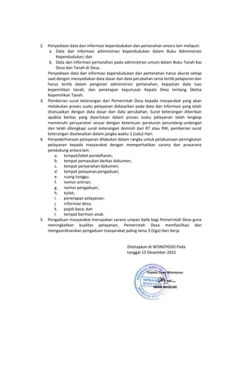KEPUTUSAN KEPALA DESA TENTANG STANDAR PELAYANAN MINIMAL DESA WONOYOSO KECAMATAN KUWARASAN | PDF