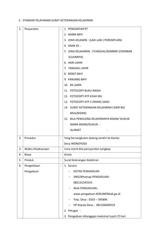 KEPUTUSAN KEPALA DESA TENTANG STANDAR PELAYANAN MINIMAL DESA WONOYOSO KECAMATAN KUWARASAN | PDF