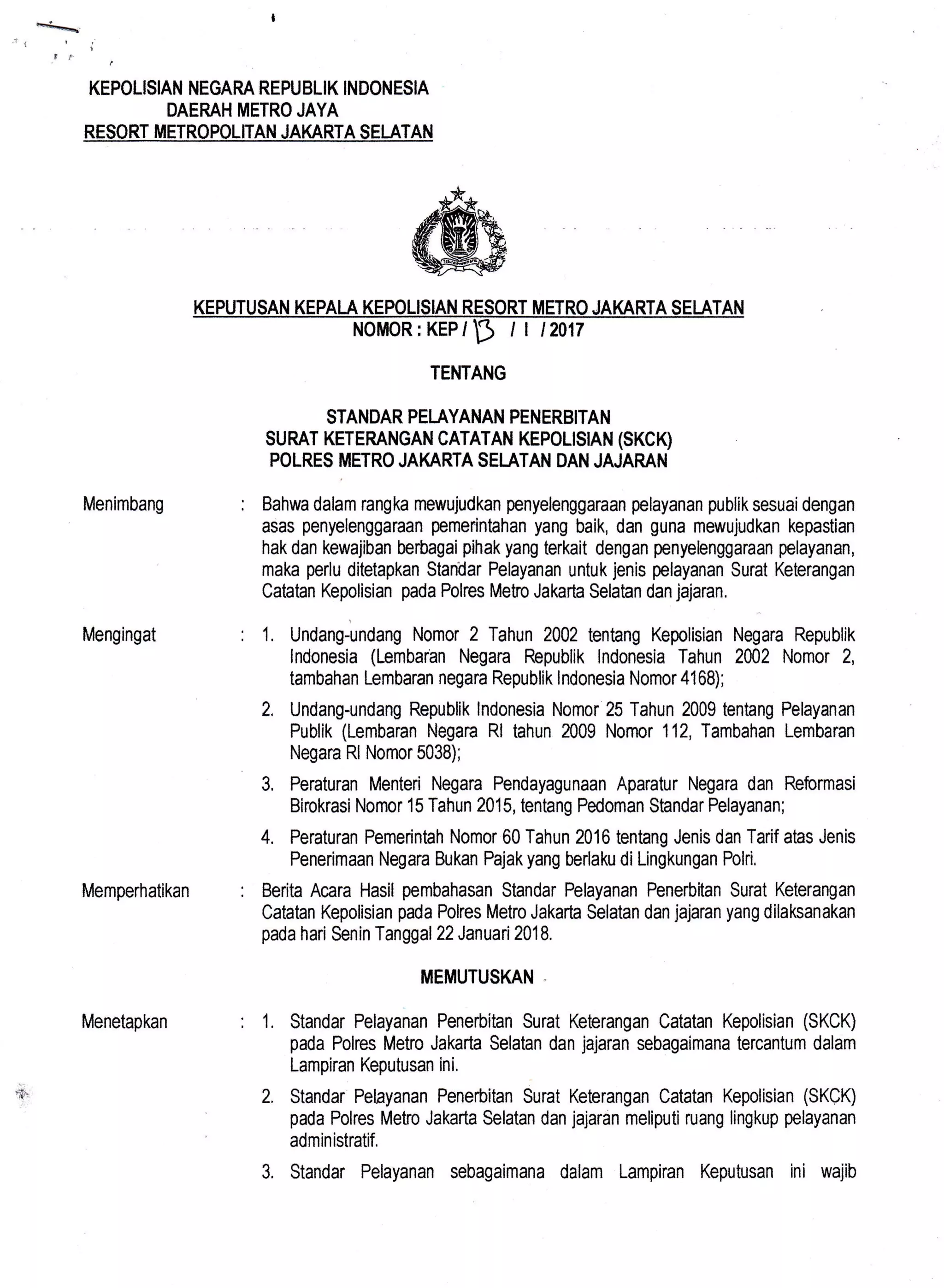 Standar pelayanan skck | PDF