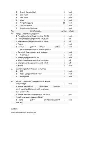Standar sarpras pengendalian_kebakaran_hutan | PDF