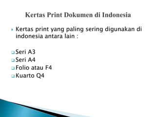 Standar ukuran kertas print dokumen | PPTX