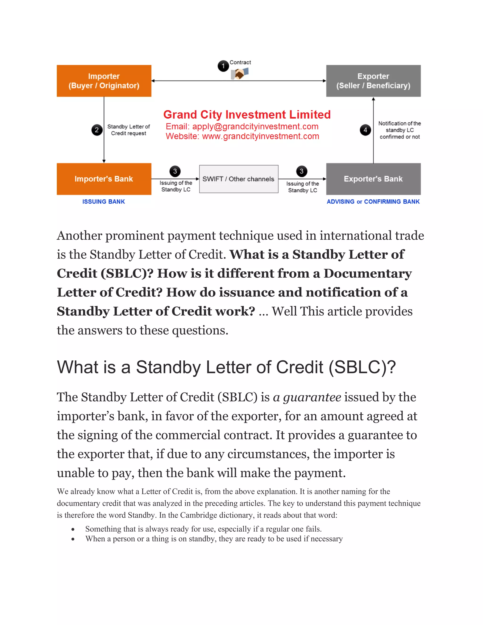 Standby Letter of Credit Definition, Issuance, Notification and uses | PDF