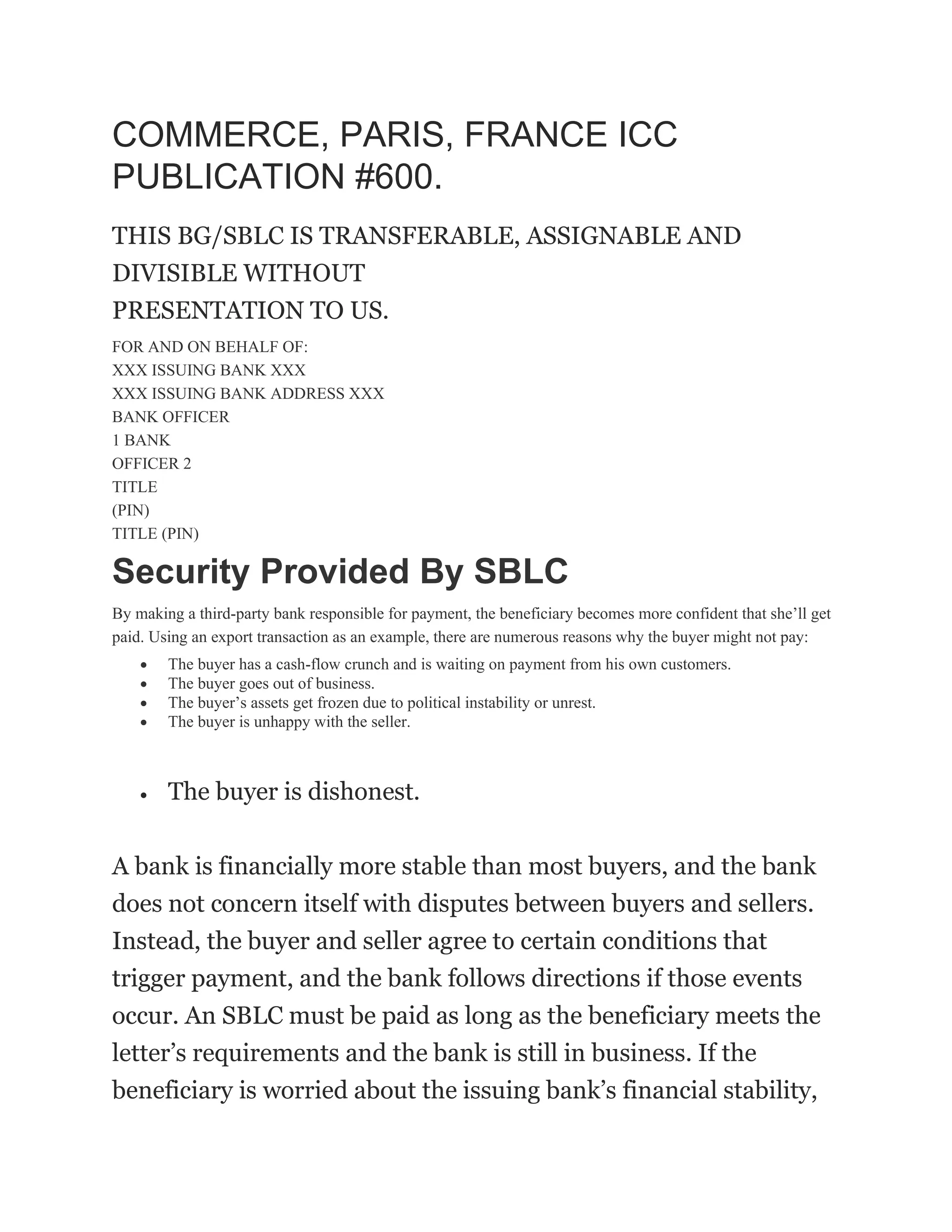 Standby Letter of Credit Definition, Issuance, Notification and uses | PDF