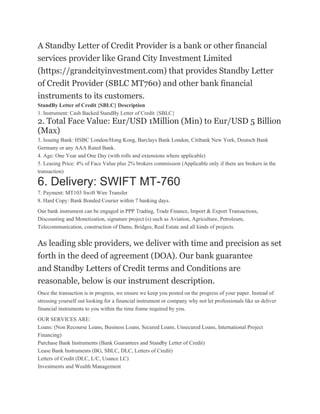 Standby Letter of Credit Definition, Issuance, Notification and uses | PDF