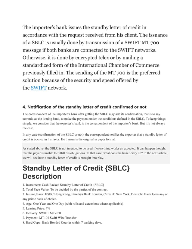 Standby Letter of Credit Definition, Issuance, Notification and uses ...