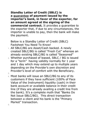 Standby letter of credit factsheet | PDF