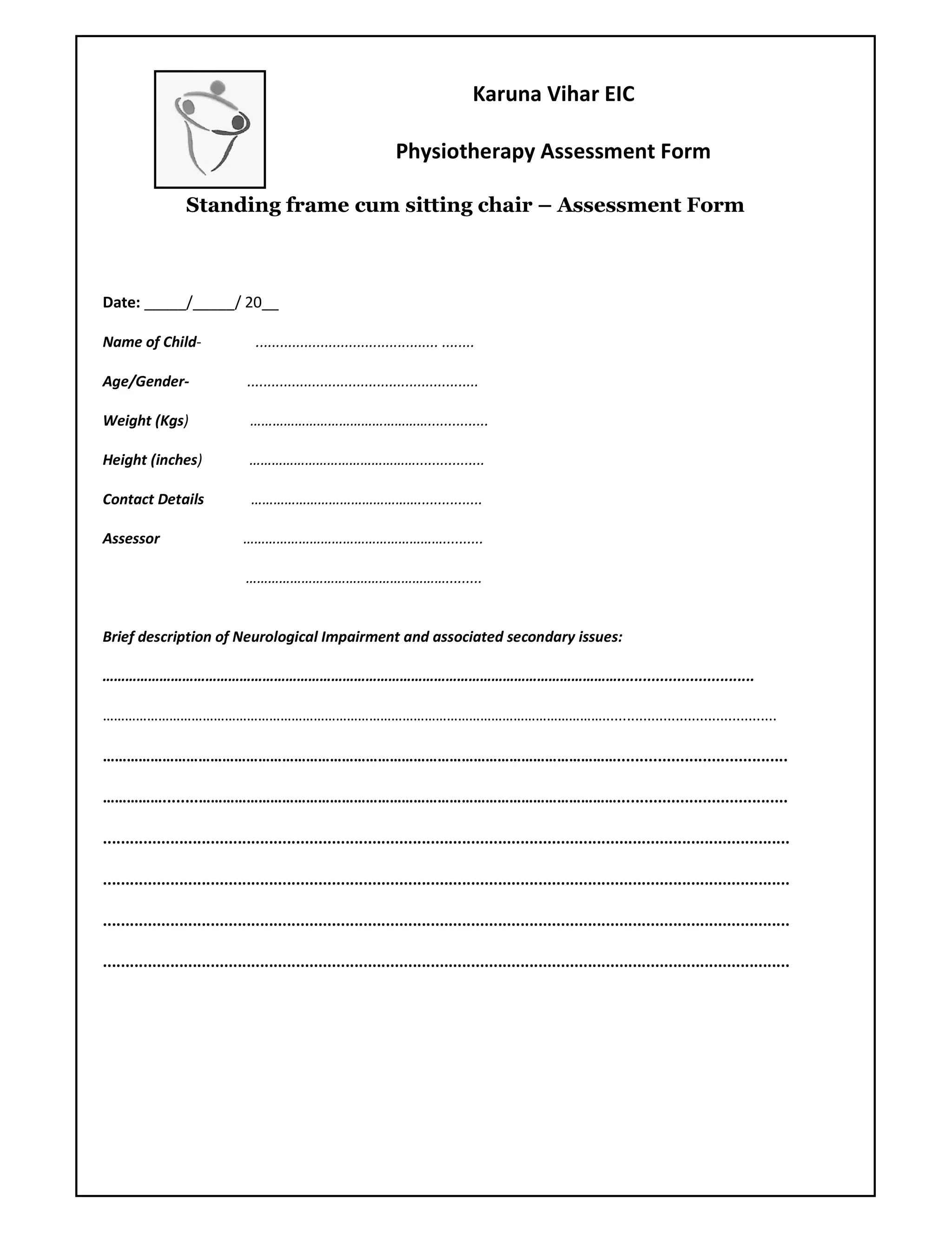 Standing frame cum sitting Assessment form for Special needs | PDF