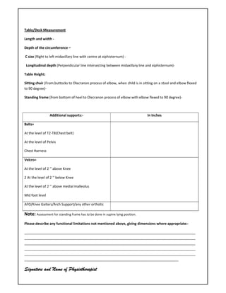 Standing frame cum sitting Assessment form for Special needs | PDF