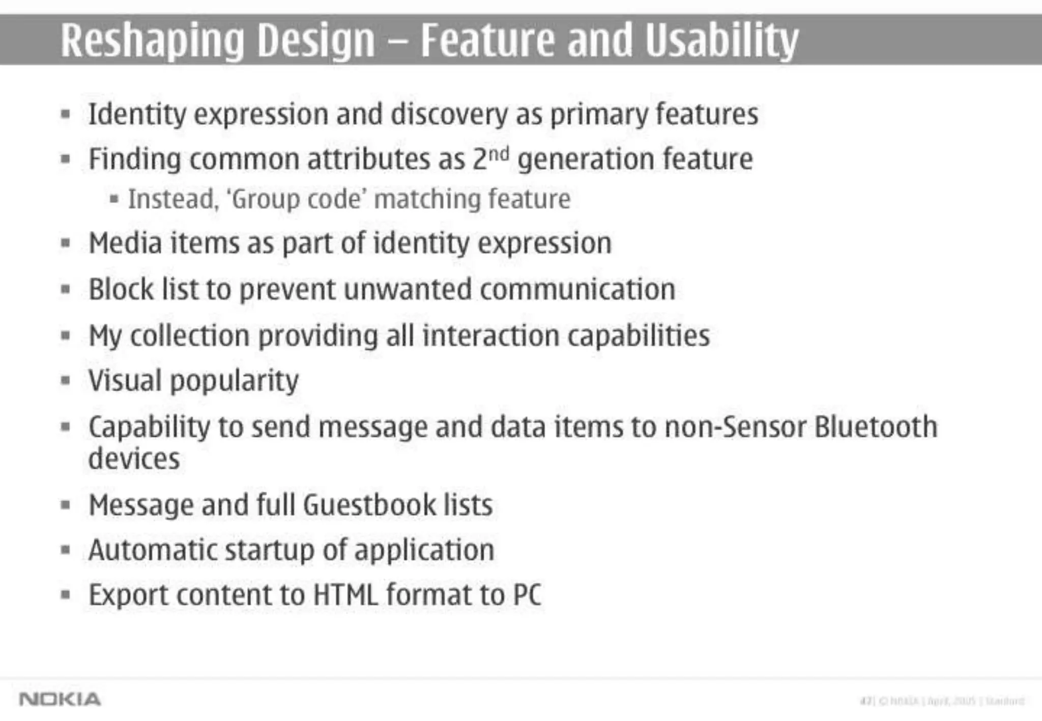 From research to product: Nokia Sensor Application (2005) | PPT
