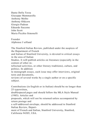 STANFORD ITALIAN REVIEW Editor John Freccero Associa.docx