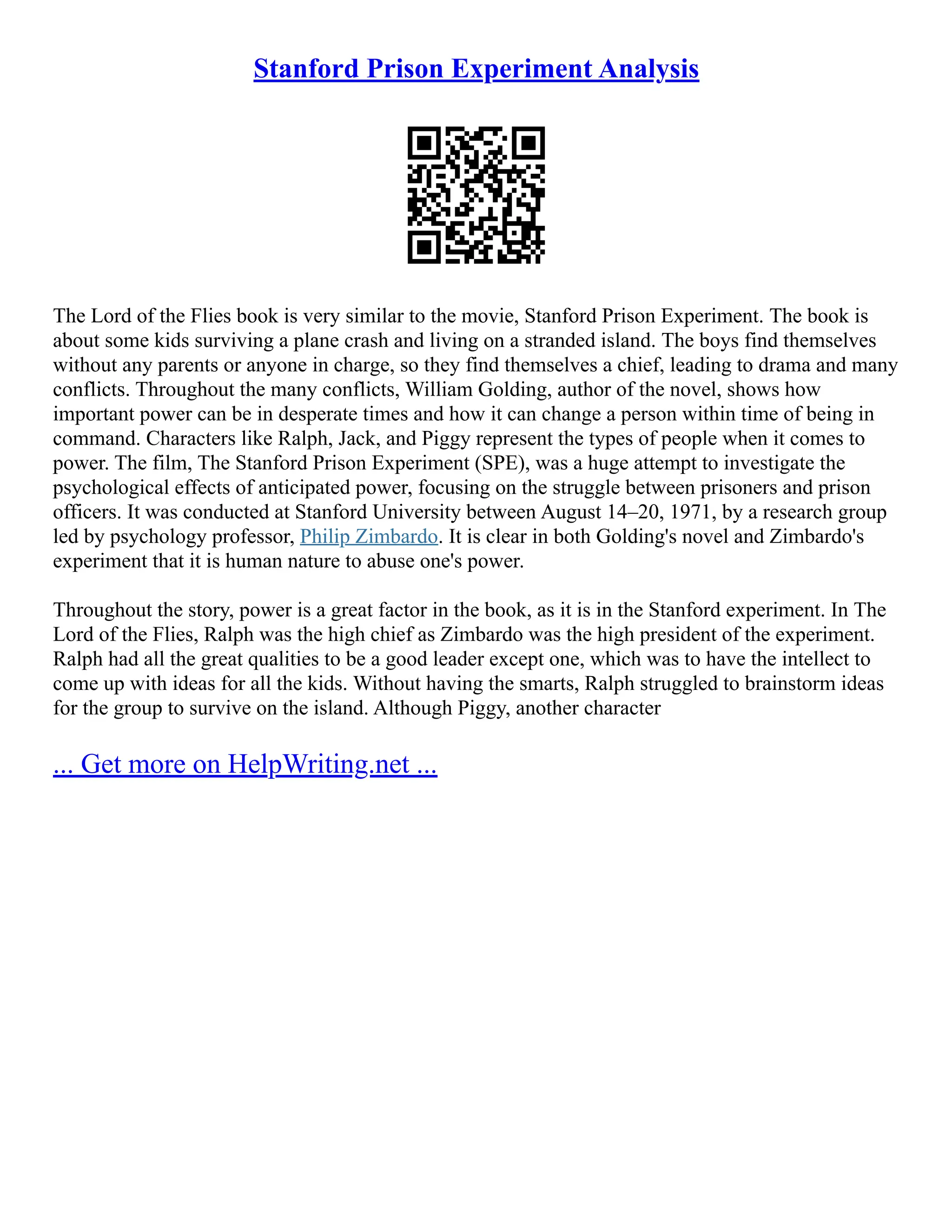 Stanford Prison Experiment Analysis | PDF