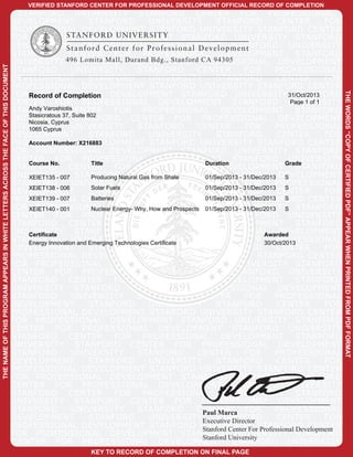 Stanford University Energy & Technology Innovation Certificate | PDF