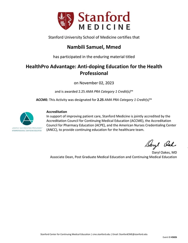 Nambili Samuel, (MMED) - Stanford University | PDF