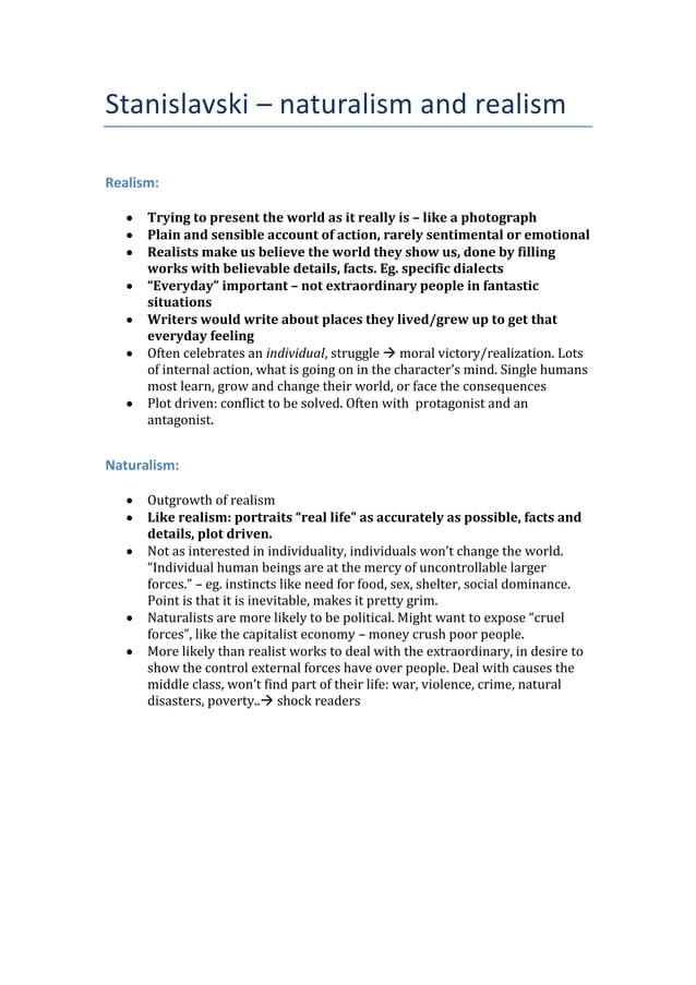 Stanislavski – naturalism and realism | DOCX