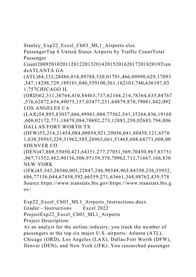 Stanley_Exp22_Excel_Ch03_ML1_Airports.xlsxPassengerTop 6 Unite.docx