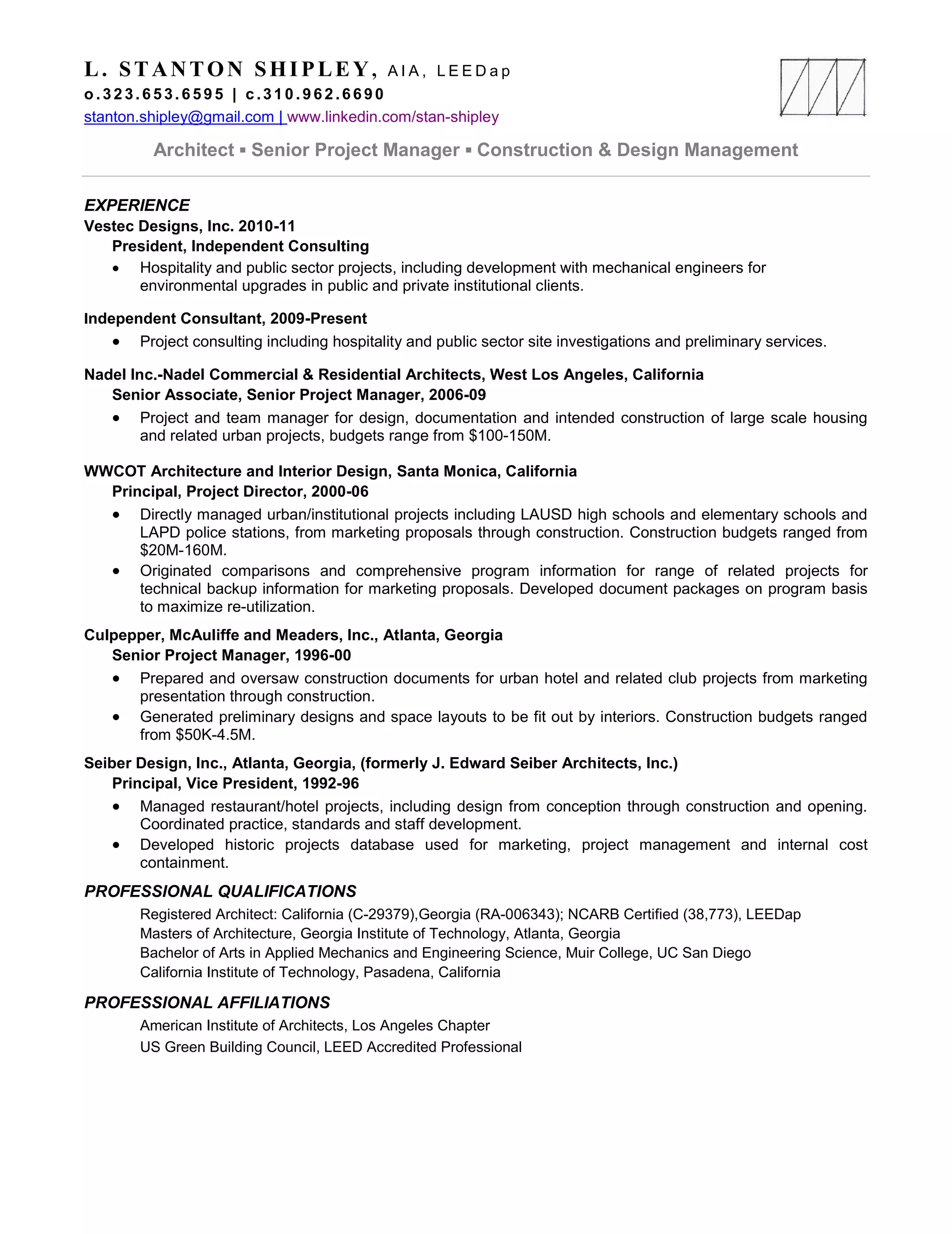 Stan Shipley Resume, Projects 11mr18 | PDF