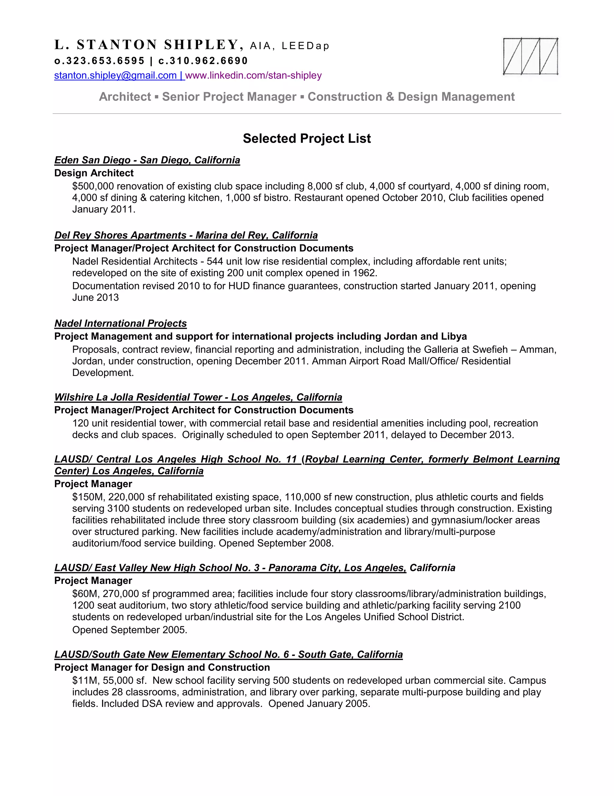 Stan Shipley Resume, Projects 11mr18 | PDF