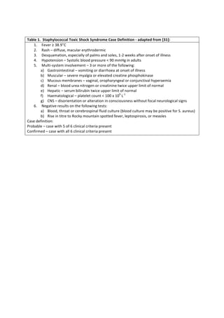 Staphylococcal Toxic Shock Syndrome | PDF