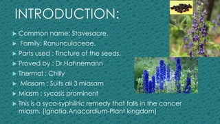 STAPHYSAGRIA.BHMS.MATERIA MEDICA.HOMOEOPATHY | PDF