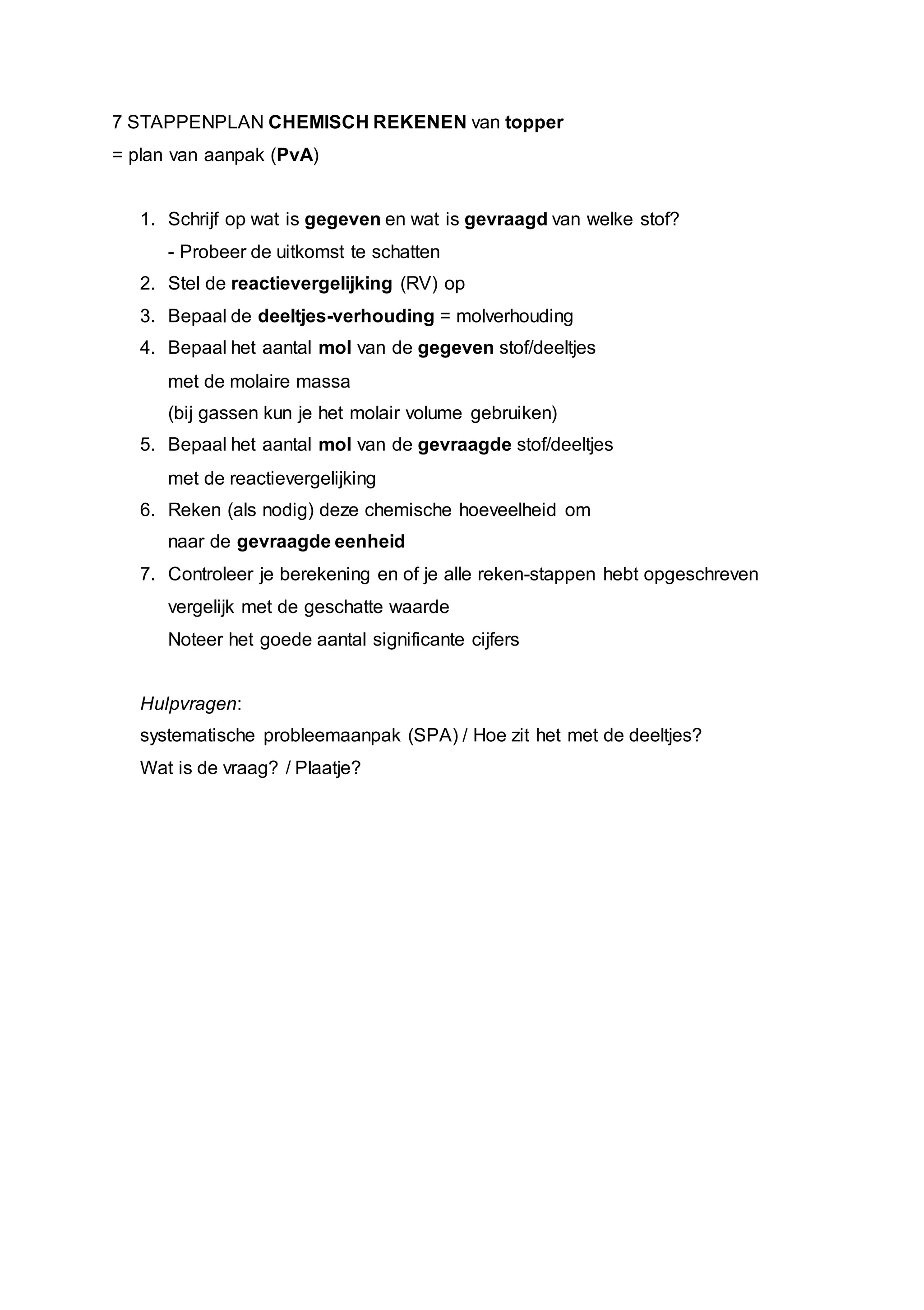 Stappenplan chemisch rekenen hbuw v1 | DOCX