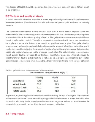 Starch gelatinization temperature influence cardboard quality | DOCX