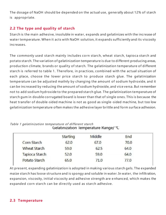 Starch gelatinization temperature influence cardboard quality | PDF