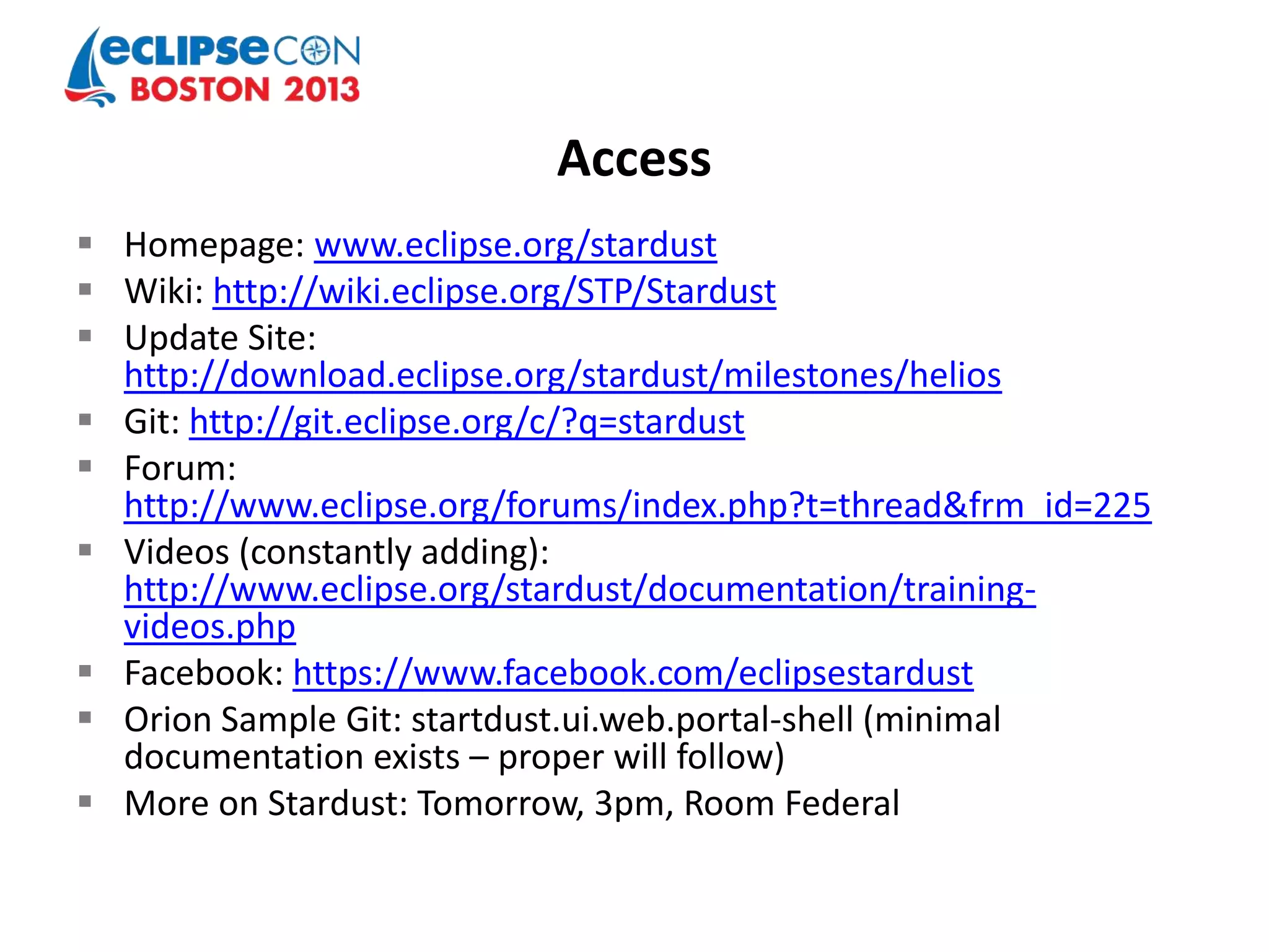 Stardust orion integration - orion soa symposium - eclipse con 2013 | PPTX