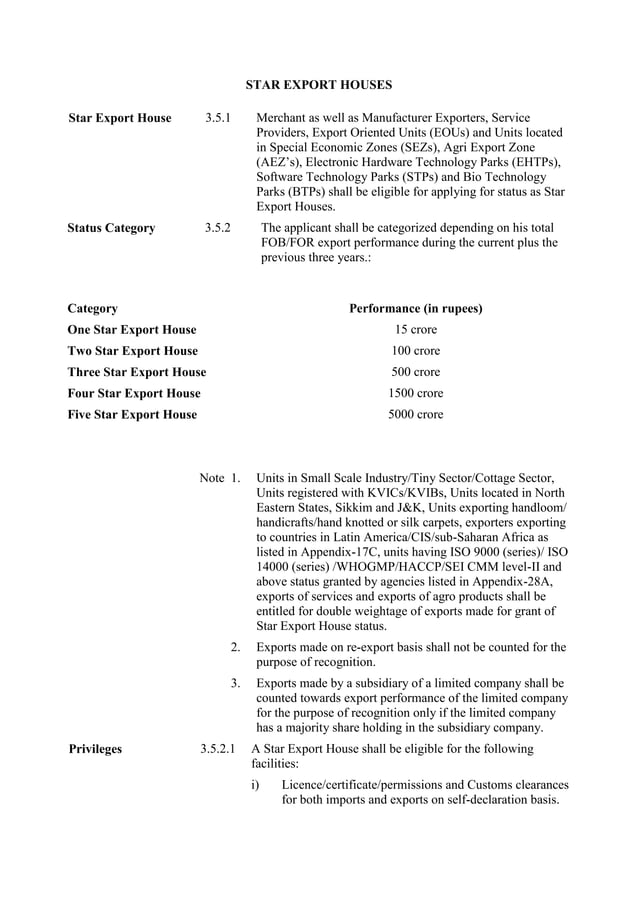 Star export houses | DOCX | Government Support and Welfare | Financial ...