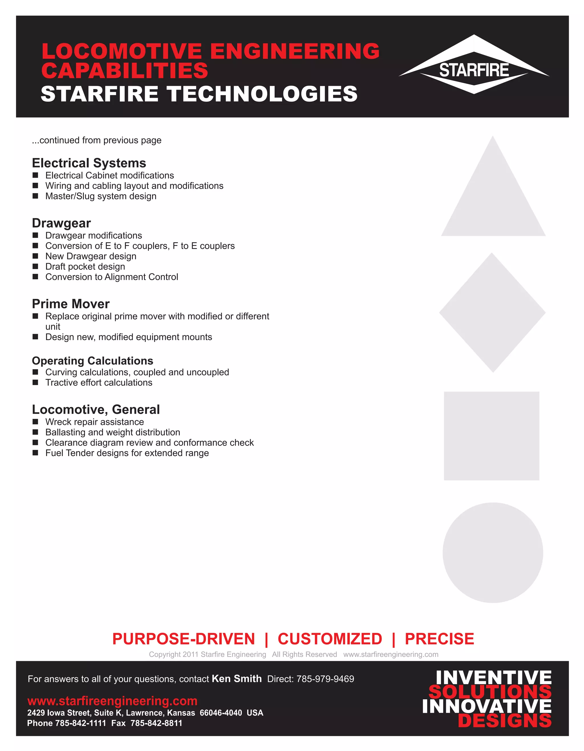 Starfire Engineering Locomotive Engineering Capabilities | PDF