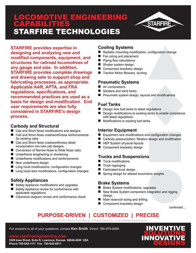 Starfire Engineering Locomotive Engineering Capabilities | PDF