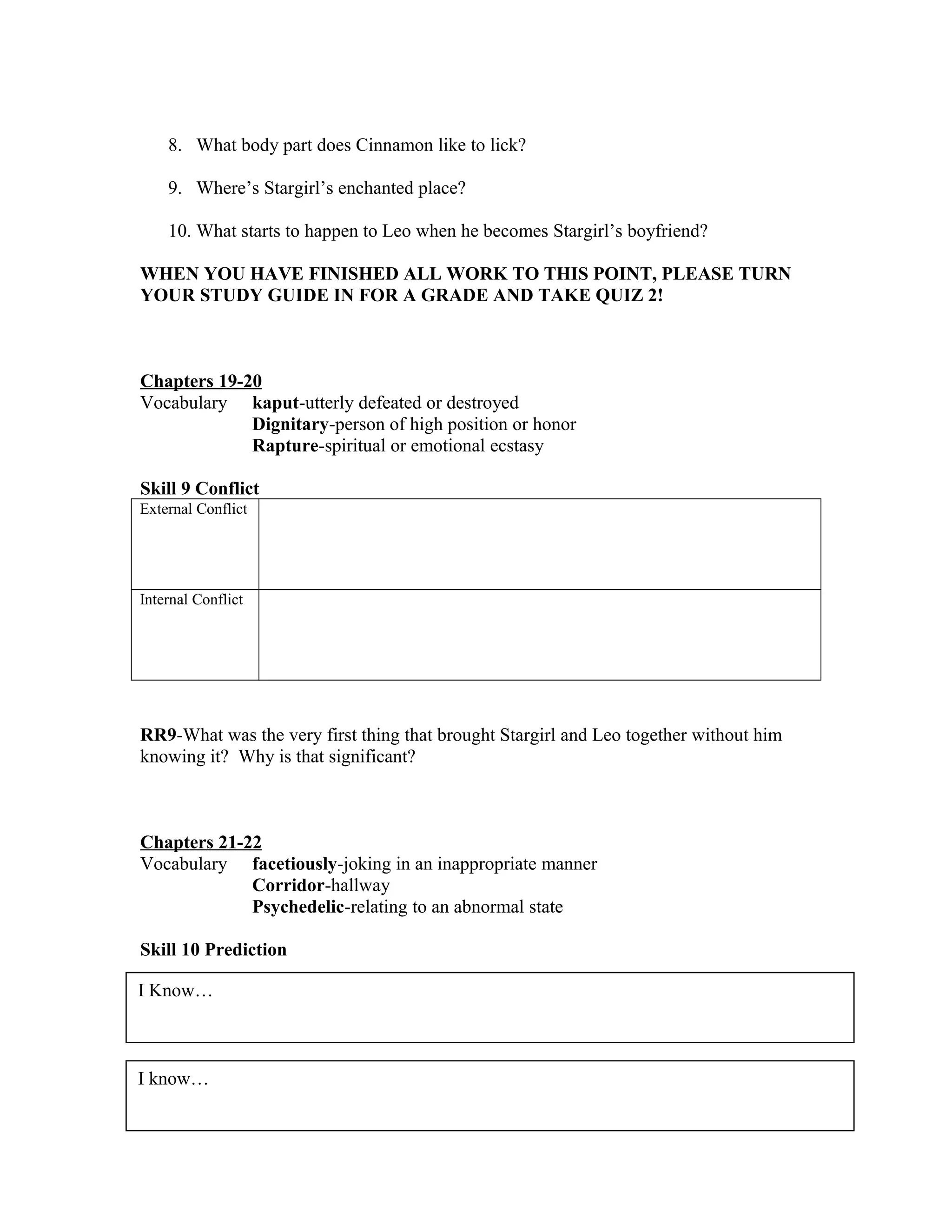 Stargirl study guide 2 | DOC