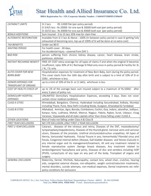 Star Health Insurance - Family Health Optima new updated premium | PDF