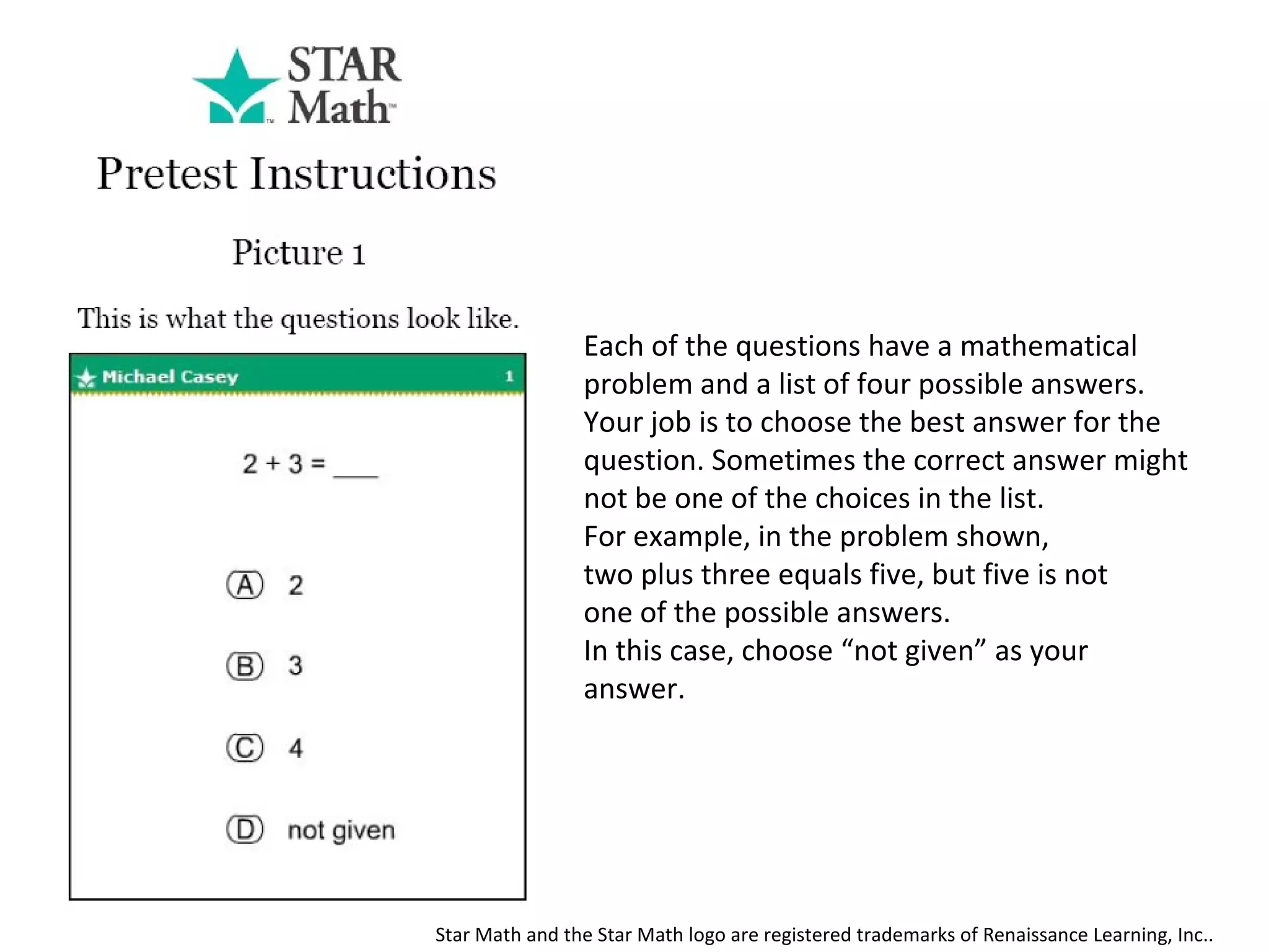 Star Math Pre Test Instructions | PPT