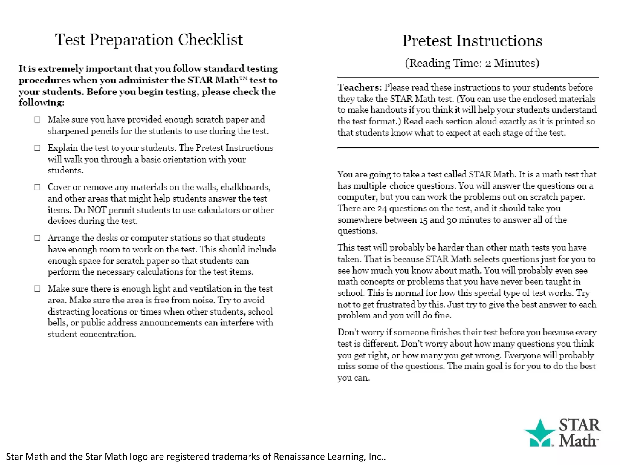 Star Math Pre Test Instructions | PPT