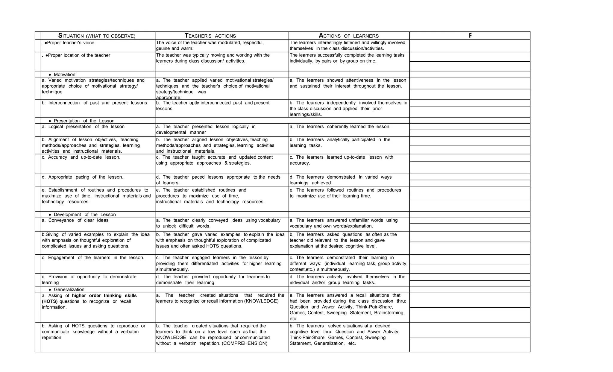 STAR Observation Technique use for checklist | DOCX