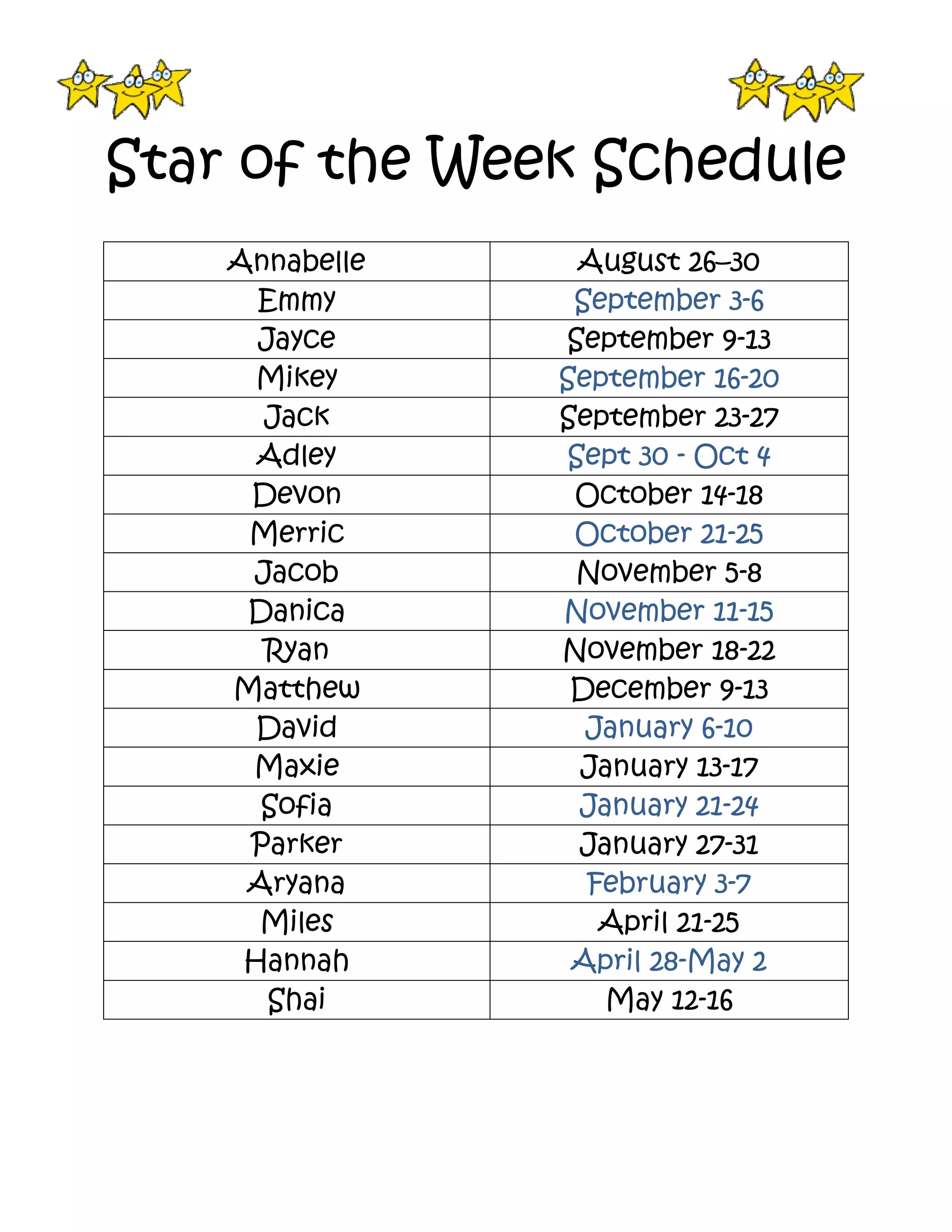 Star of week schedule 2013 | PDF