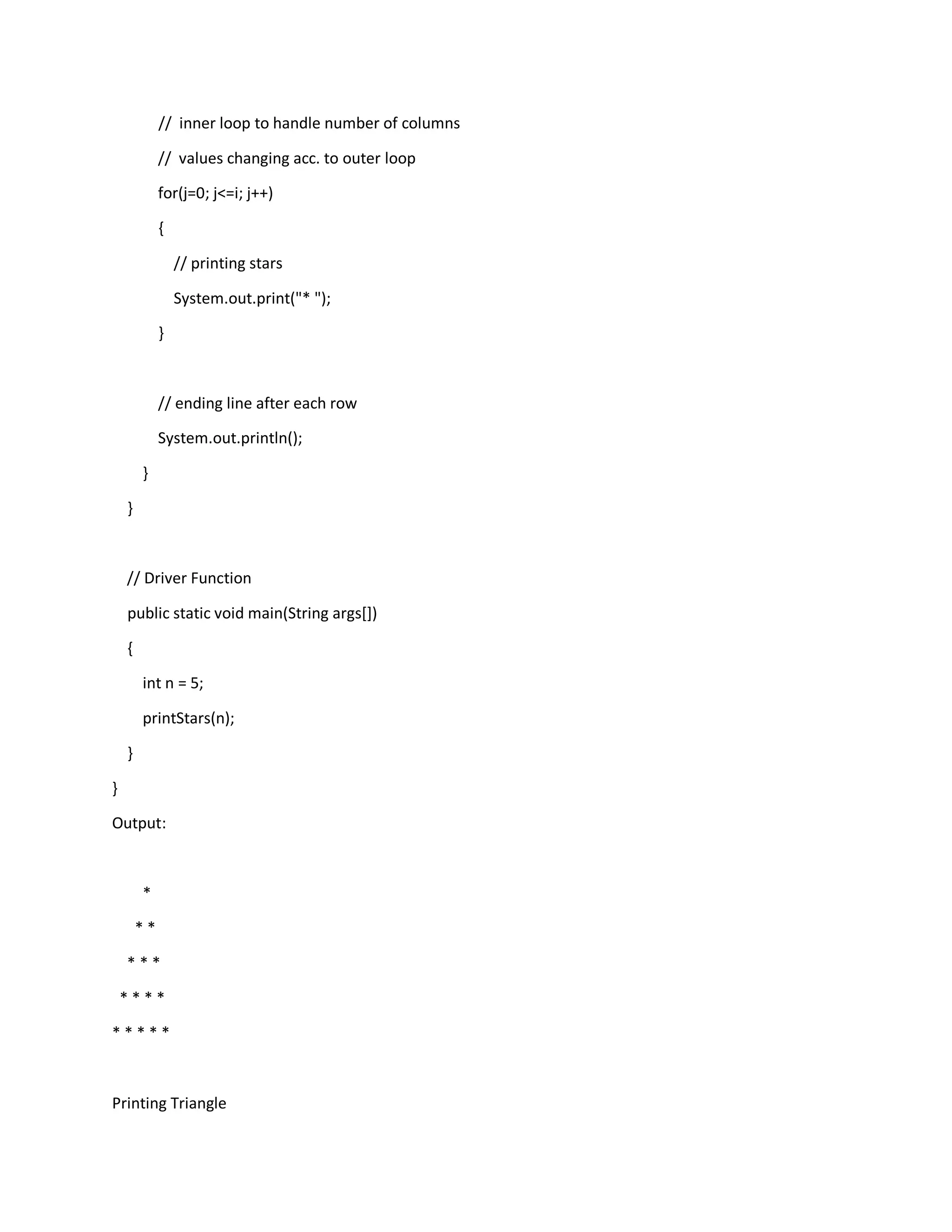 Print Star pattern in java and print triangle of stars in java | PDF