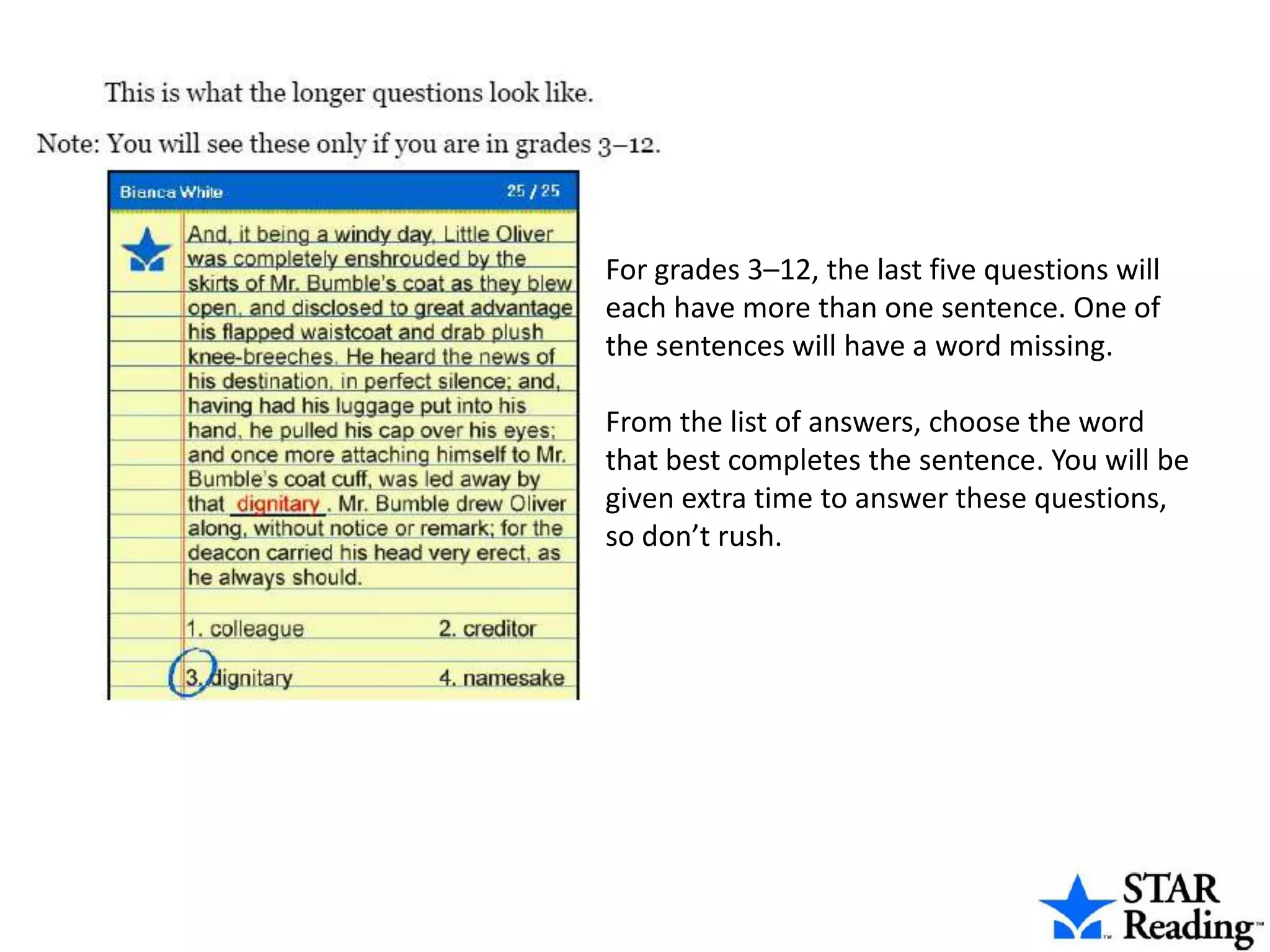 Star Reading Pre Test Instructions | PPTX