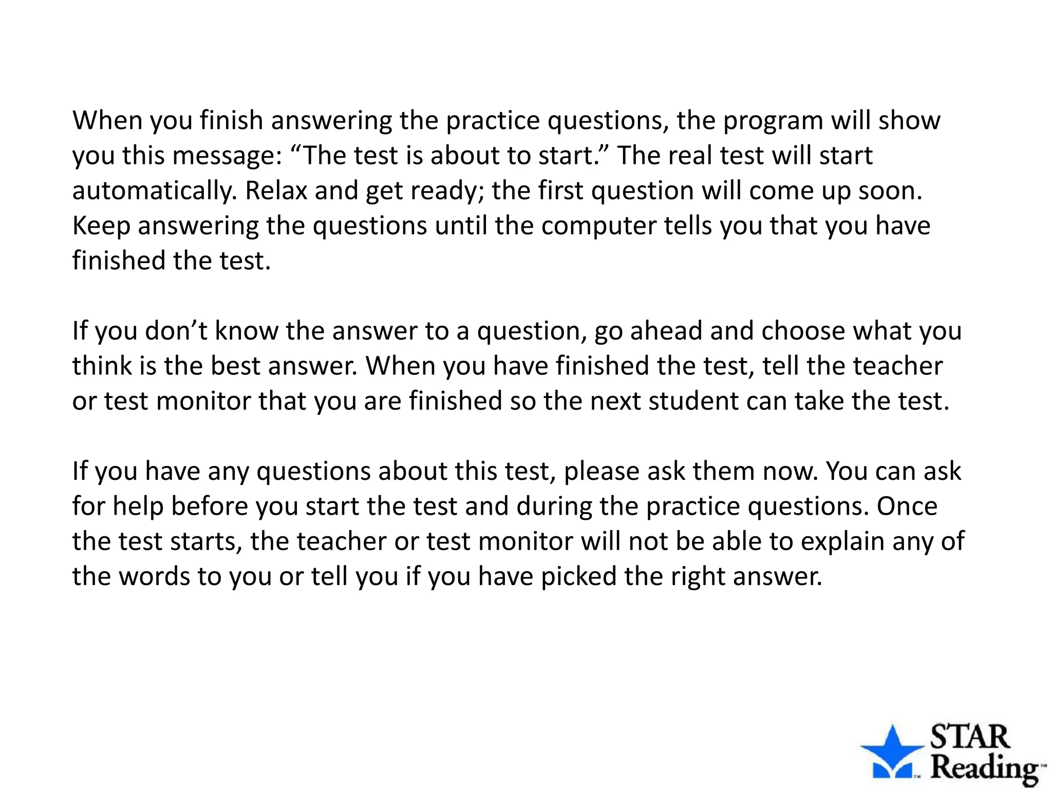 Star Reading Pre Test Instructions | PPTX | Educational Assessment ...