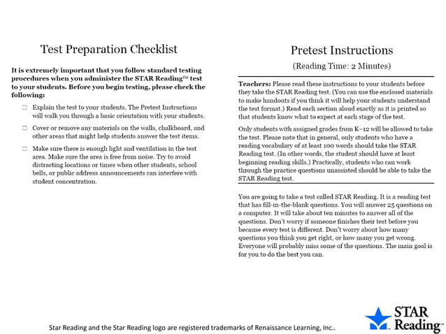 Star Reading Pre Test Instructions | PPTX | Educational Assessment ...