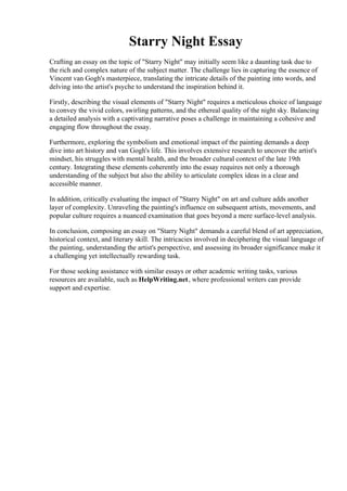 Starry Night Essay | PDF | Arts and Crafts | Hobbies & Interests