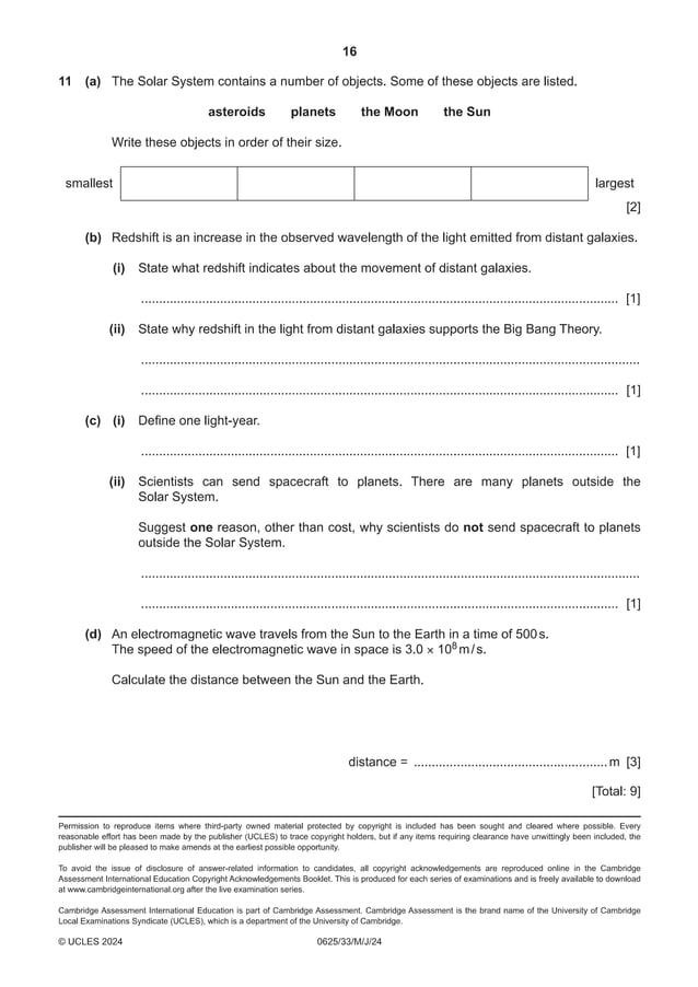 STARS AND UNIVERSE QUESTION PAPER FOR IGCSE PHYSICS | PDF