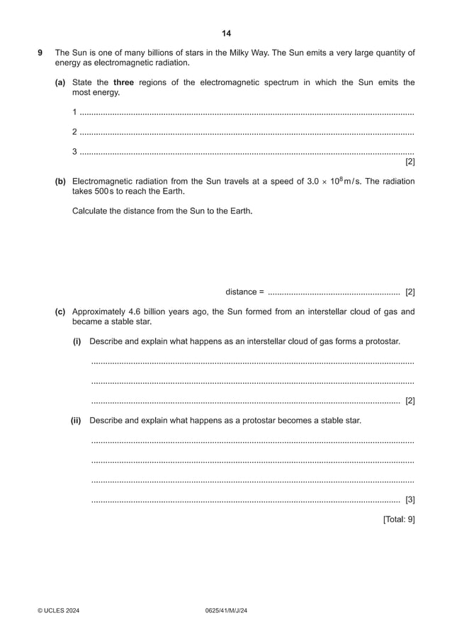 STARS AND UNIVERSE QUESTION PAPER FOR IGCSE PHYSICS | PDF