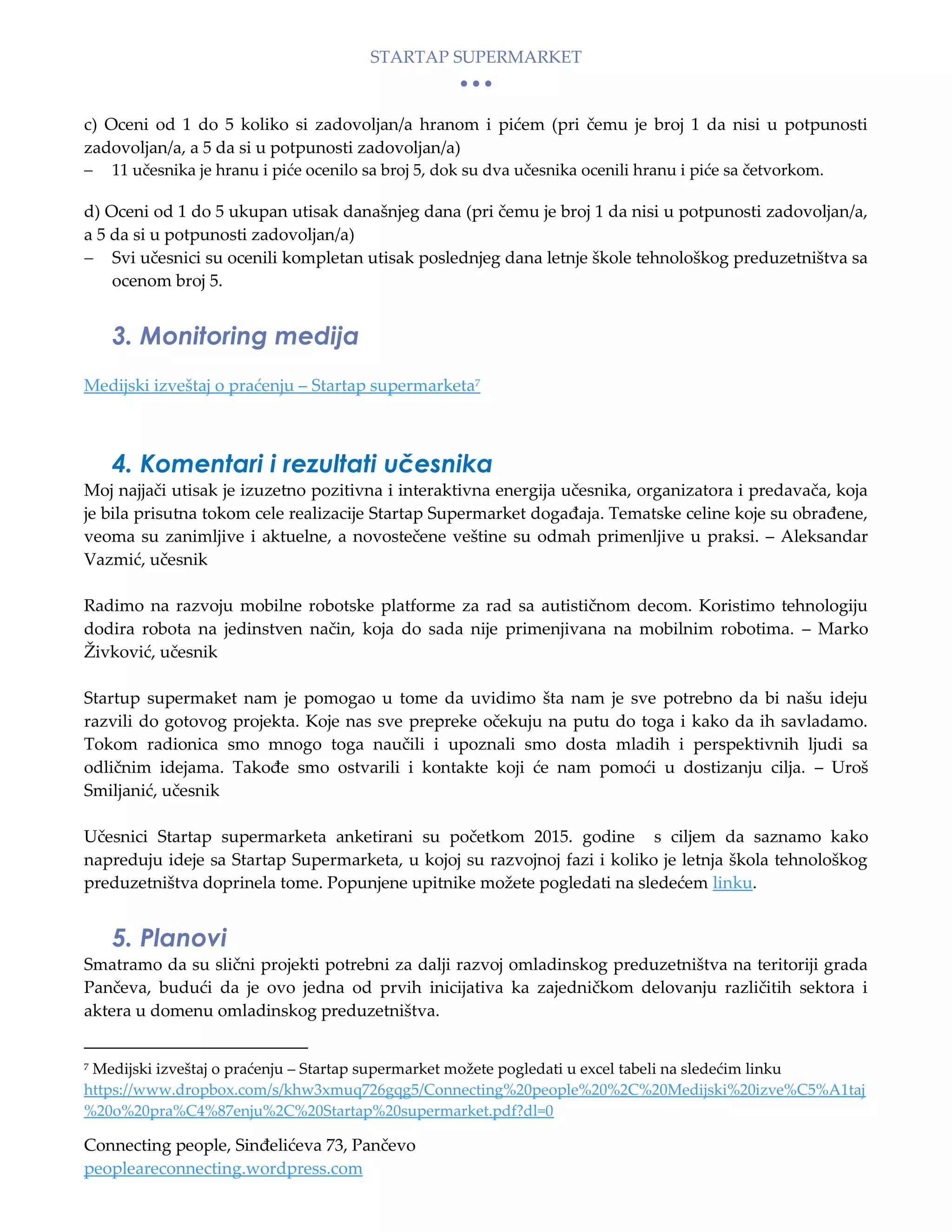 STARTAP SUPERMARKET - NARATIVNI IZVEŠTAJ | PDF