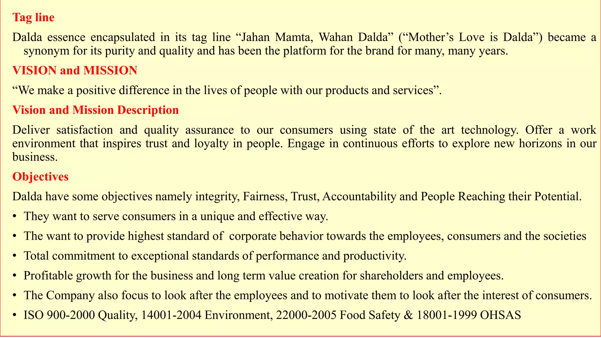 Startegic management PPT Dalda foods | PPTX