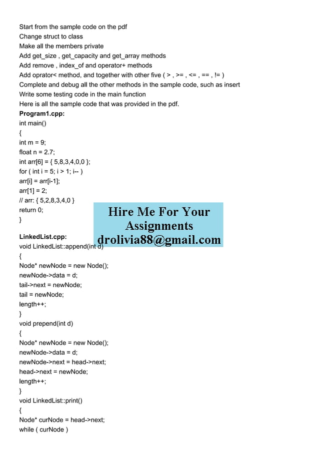 Start from the sample code on the pdf Change struct to clas.pdf