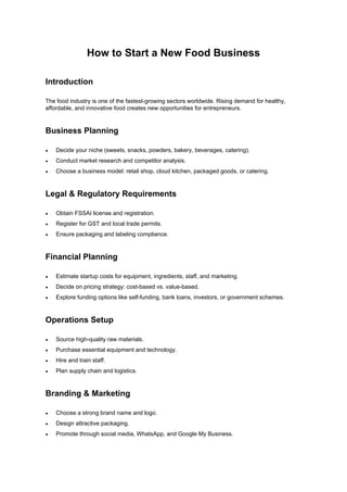 Starting a new food business for Business | PDF